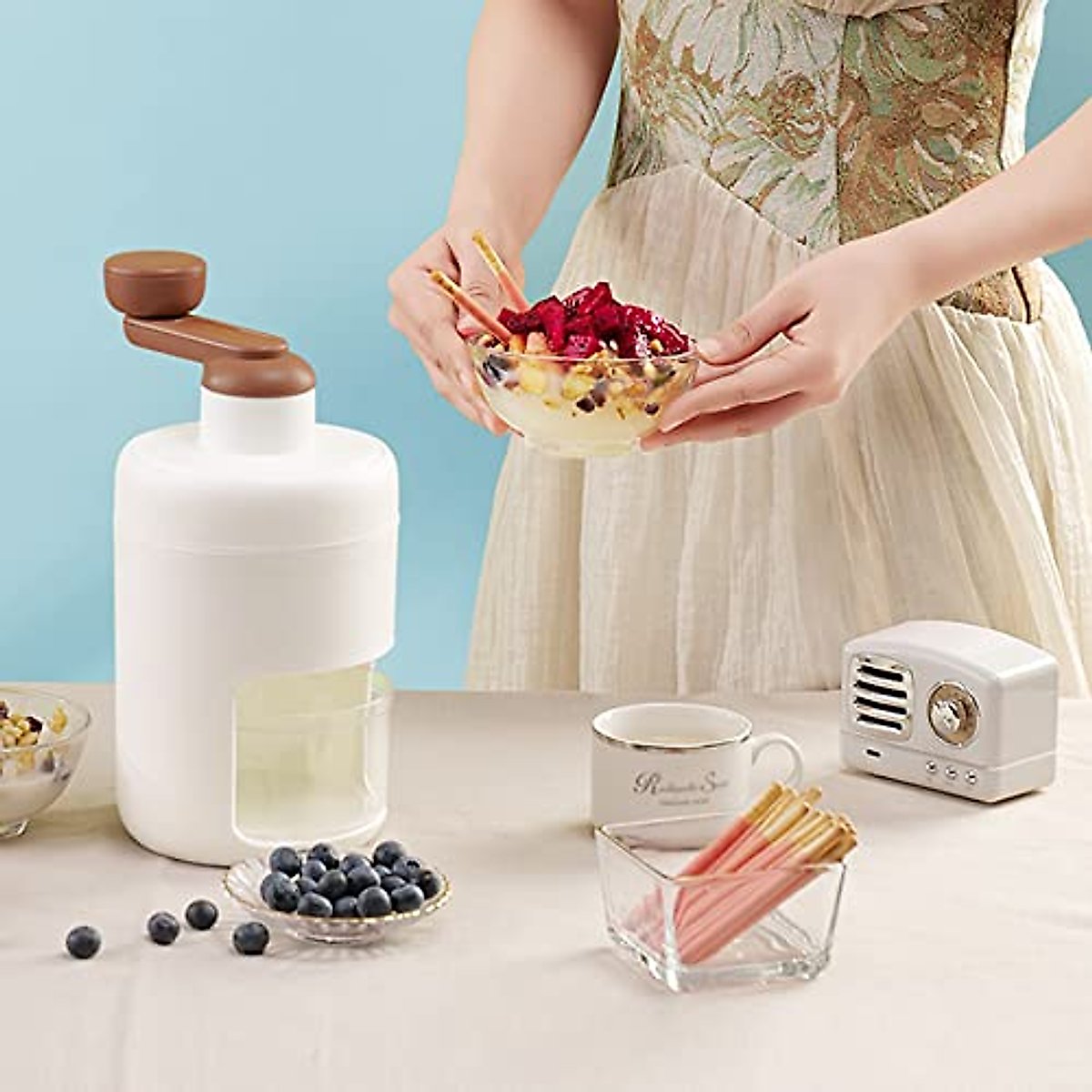 Eosprim Slushie Machine, Snow Cone Machine, Shaved Ice Machine, Icee Slushy Maker Machine Cup - Ice Cream, Snowcone, Kakigori, Bingsu, Cocktail Maker, Manual Crushed Ice Crusher Shaver For Kids Home