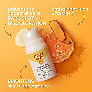 Burt's Bees Vitamin C Turmeric Face Serum, Brightens Skin & Visibly Reduces Dark Spots, Fine Lines & Wrinkles, Naturally Hydrating, Lightweight - Brightening Booster Serum (1 oz)