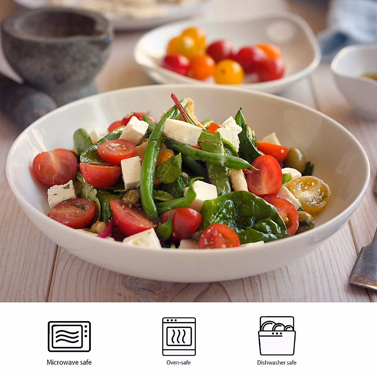 Artestia 30-OZ Pasta Bowls Set of 4, Large White Porcelain Salad Serving Plates 9 Inch Soup Dinner Bowls for Kitchen, Restaurant, Dishwasher, Microwave Safe