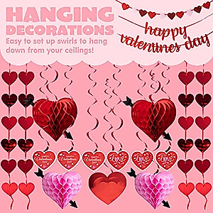 JOYIN 20 Packs Valentine’s Day Party Decoration Kit with valentines Banner, Cutouts Swirls Garland, Tissue Fans & Tissue Poms for Valentines Party Supplies, Valentines Decor Home Wedding Anniversary