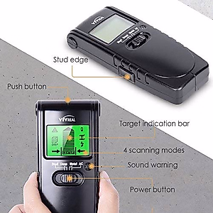 Stud Finder Wall Scanner - 4 in 1 Electric Wood Detector, Sensor Wall Scanner with LCD Display, Beam Finder Center Finding & Sound Warning for Wood AC Wire Metal Studs Detection (Black)