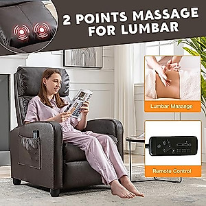 Phoenix Home New Model Massage, Modern Single Sofa Padded Backrest and Thick Seat Cushion, PU Leather Recliner Chair for Living Room, Home Theater, Dark Brown