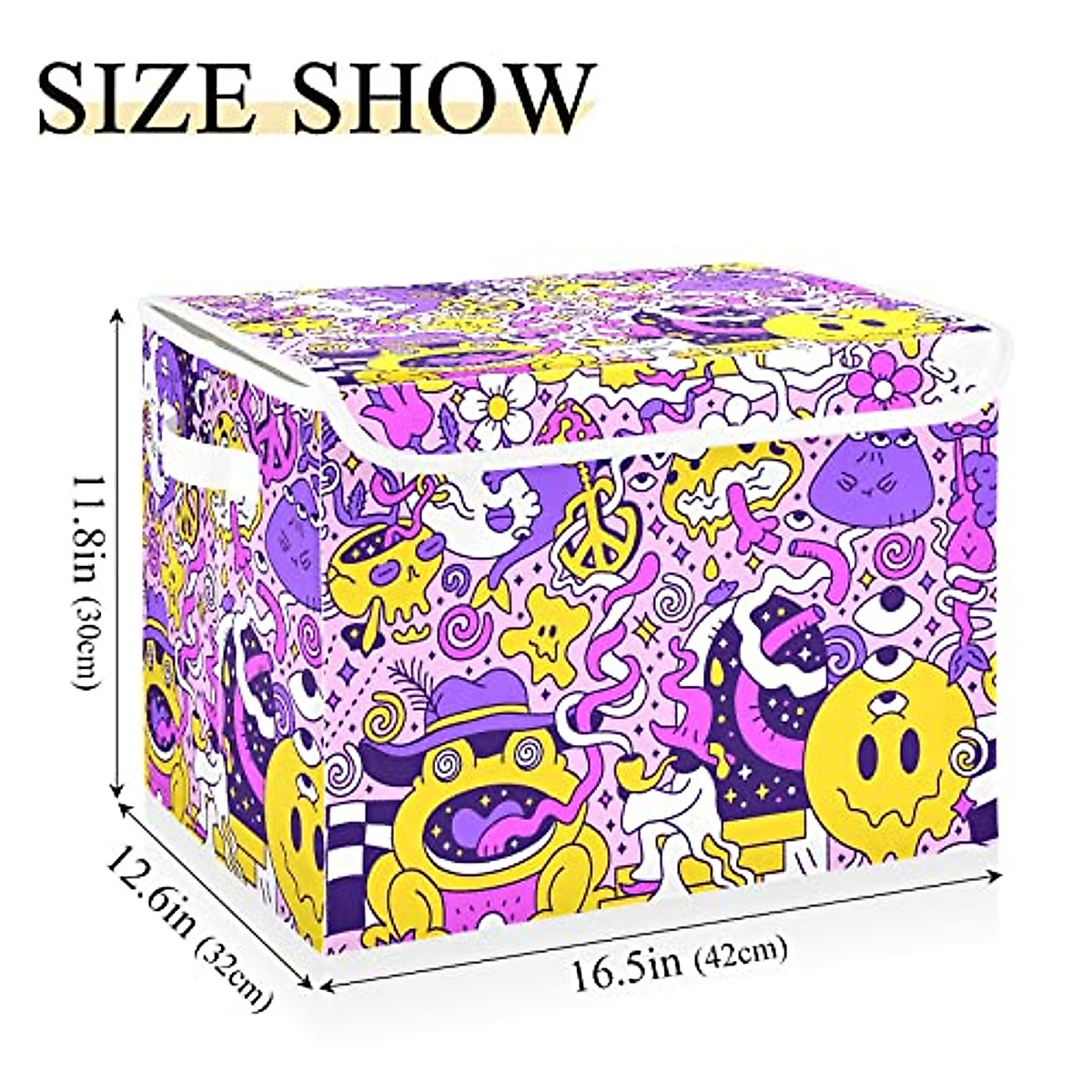 NFMILI Storage Bins (Psychedelic Graffiti) with Lid And Handles, Foldable Storage Basket Large Capacity Household Cube for Organizing Cloth Toys Books 16.5×12.6×11.8 IN