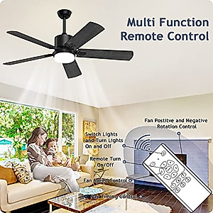 Biukis Ceiling Fans with Lights and Remote, 52 Inch Outdoor Ceiling Fan with Remote, Modern Black Fan with Lights for Patio Farmhouse Bedroom