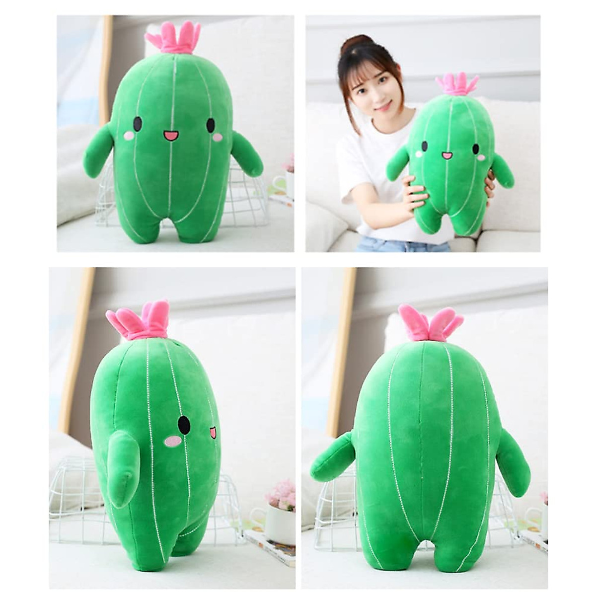 NatureMan Cactus Stuffed Plant Plush Toy with Smile Face Super Cute Soft Cactus Plush Pillow Creative Plush Plant Cactus Decoration Great Birthday Gift for Kids Girls Boys (Small)