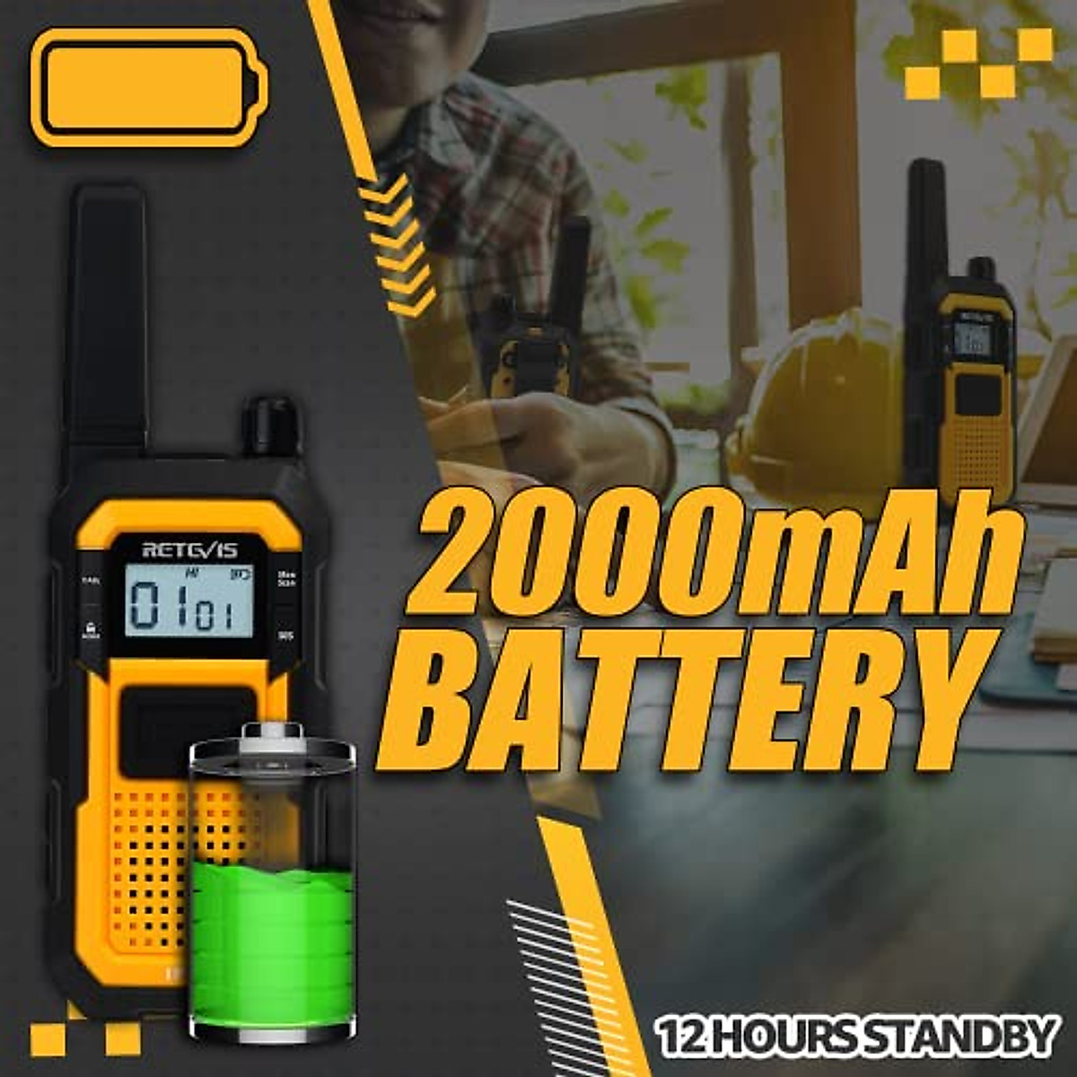 Retevis RB48 Waterproof Walkie Talkies,Heavy Duty Two Way Radio,Shock-Resistant,Vibration Call,USB-C,SOS,2000mAh,NOAA,2 Way Radio for Outdoor (2 Pack)