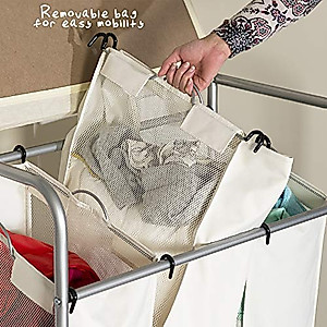 Triple Laundry Sorter with Ironing Board, 3-bin, Locking wheels, Natural