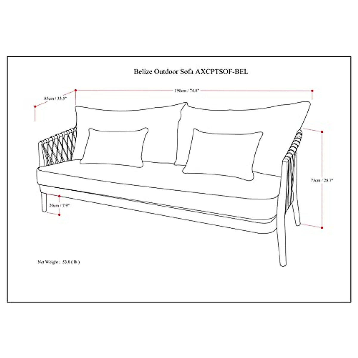 SIMPLIHOME Belize 75 Inch Wide Contemporary Outdoor Sofa (Set of 2) with Back Cushions in Sand Drift Polyester Fabric, For the Living Room and Family Room