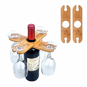 Wine Glass Holder,2PCS Portable Bamboo Cup Holder Wine Glass Rack Storage for Home Bar Outside Easy Carry Lightweight
