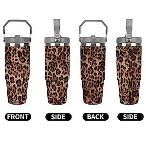 YTLKGFP 30 Oz Large Capacity Car Cup Leopard Print Tumbler with Handle Straw Lid Insulated Stainless Steel Water Bottle Travel Mug Leak-proof Car Cup Keeps Cold Or Hot
