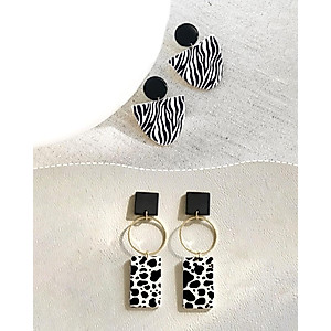 Puocaon Animal Print Silk Screen - 5 Pcs Dalmatians Cow Spot Silk Screen Stencils for Polymer Clay, Screen Stencils for Polymer Clay Earrings, Silk Screen Transfer Leopard Tiger Zebra Pattern on Clay