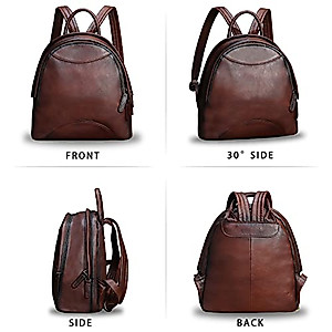 Genuine Leather Backpack Purse for Women Retro Handmade Small Casual Rucksack Satchel Back Bag (Coffee)