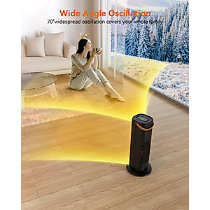 OPODEE Space Heater, 1500W PTC Ceramic Heating 18" Electric Space Heater for Office, Large Room, Indoor Use, Bedroom, Portable Heater with Thermostat, Safety Protection, 70°Oscillating, 24H Timer