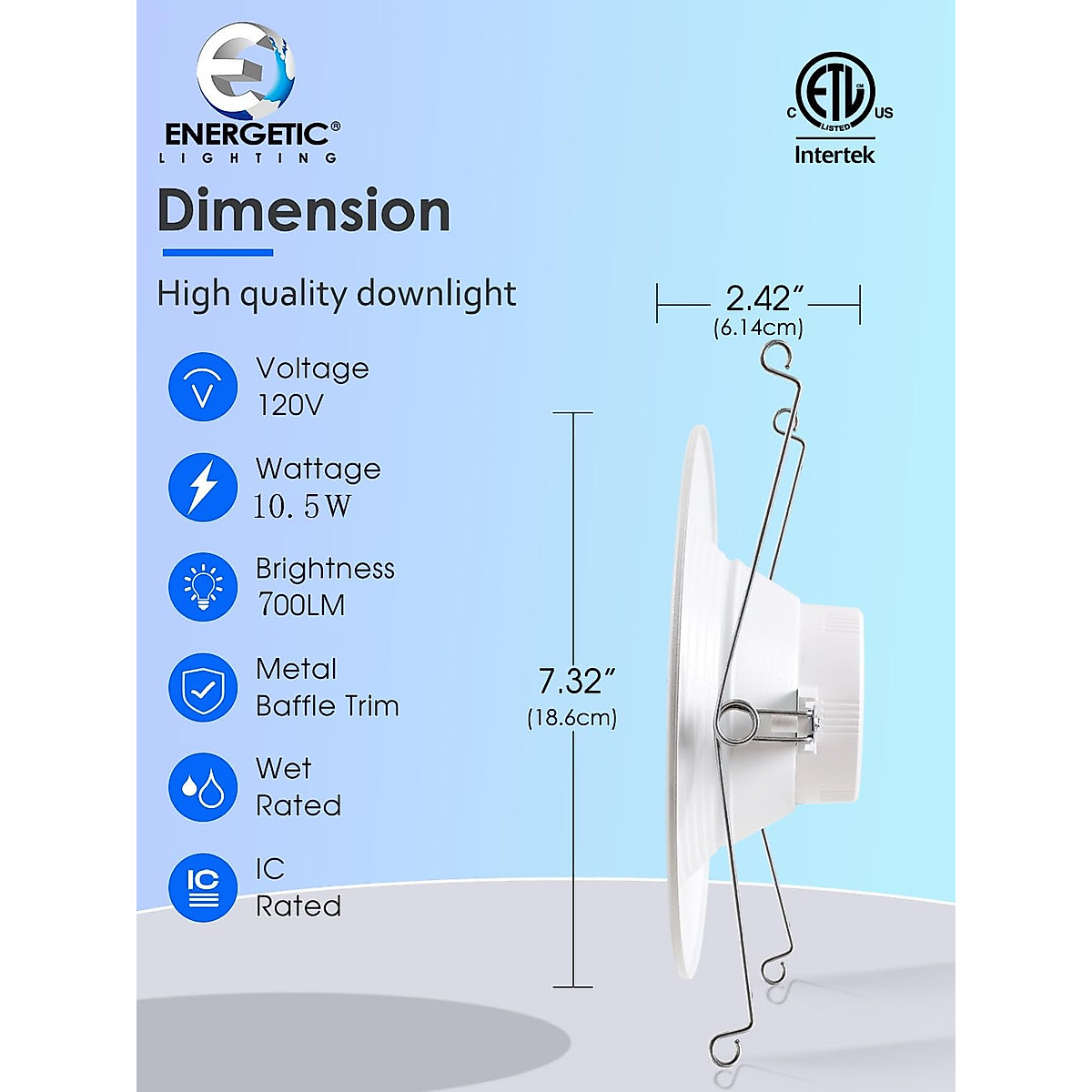 Energetic 5/6 Inch 5CCT LED Recessed Light, 2700K-6500K Selectable Downlight, Can Lights with Baffle Trim, CRI 90, Wet Rated, E26 Base, 10.5W=85W, Dimmable, Simple Retrofit Installation, ETL, 6 Pack