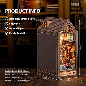 YUXUEWEN DIY Book Nook Kit, 3D Wooden Puzzle Bookend Bookshelf Decor with LED, Book Nook Kits for Adults, DIY Miniature Dollhouse Kit Model, Gifts for Crafts Hobbies Adults Teens