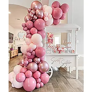 Rose red Balloon Garland Arch Kit – 100 Pack Rose red Baby Pink Metallic Rose Gold Balloons ,Double Latex Balloons for Princess Wedding Baby Shower Birthday Evening Decorations