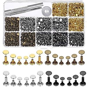 Selizo 480 Sets 4 Colors 3 Sizes Leather Rivets Double Cap Rivet Tubular Metal Studs with 3 Pieces Setting Tool Kit for Leather Craft Repairs Decoration