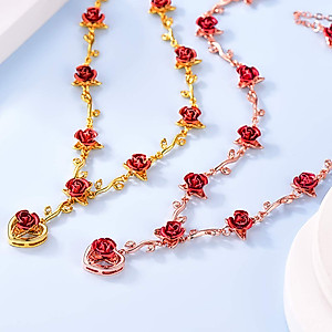 U7 Beautiful Rose Necklace 18K Gold Plated Dozen Flower Link Chain Necklace Choker Collar, Y Necklace for Women, Lover Gift