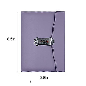 A5 PU Leather Cover Notebook with Combination Lock Diary Journal Travel Solid Color Digital Password Writing Book Notepad, 240 Pages,Lined Paper