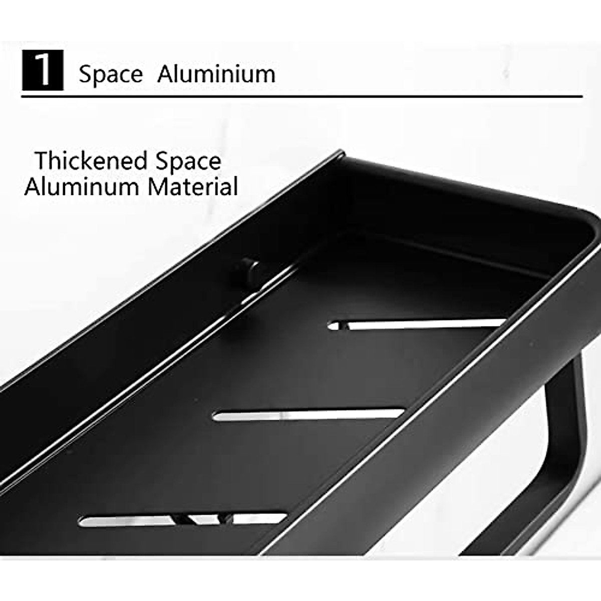 AZZXZQYU Shower Caddy Shower Organizer Shower Shelves with 5 Hooks and 1 Hanging Rod, Without Drilling 2-Piece Space Aluminum Shower Shelf for Bathroom Storage and Kitchen Organization(Black)