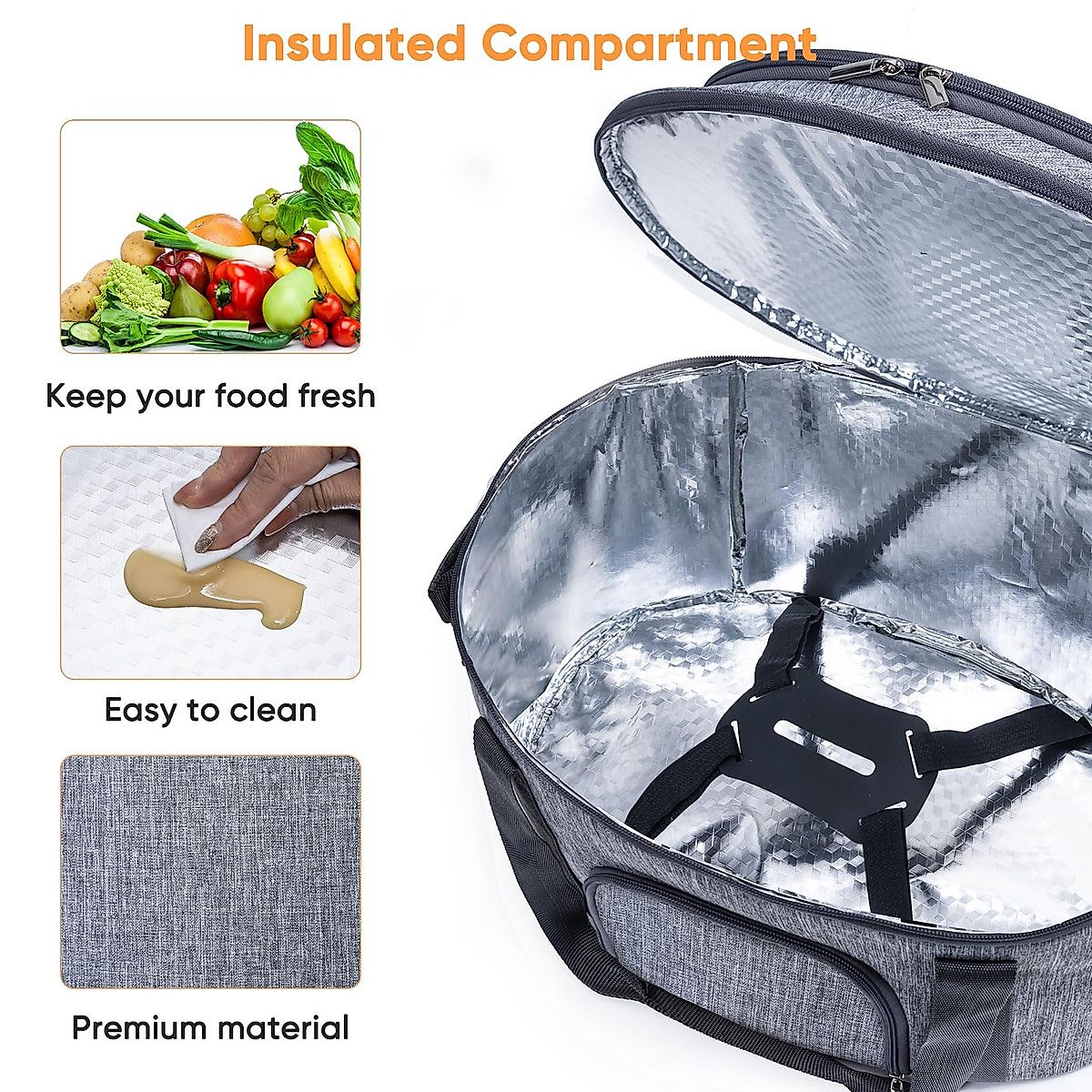 Double-Layer Slow Cooker Carrying Bag for 6-8 Quart CrockPot and Hamlton Beach Slow Cooker, Travel Bag with Lid Fastener for Crock-pot, Portable Carrier Case Slow Cooker Bag with See-thought Window