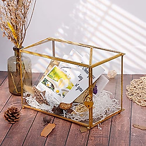 RUNIGOO Wedding Card Box, Gold Geometric Glass Card Box with Slot and Heart Lock Clear Terrarium Planter for Wedding Reception, Keepsake Gift, Clear Party Centerpiece, Home Deacr