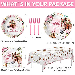 HIPVVILD Cowgirl Party Decorations Tableware - Western Horse Birthday Party Supplies For Girl, Plate, Napkin, Fork, Tablecloth, Wild West Cowgirl Birthday Baby Shower Decorations Dinnerware | Serve 24