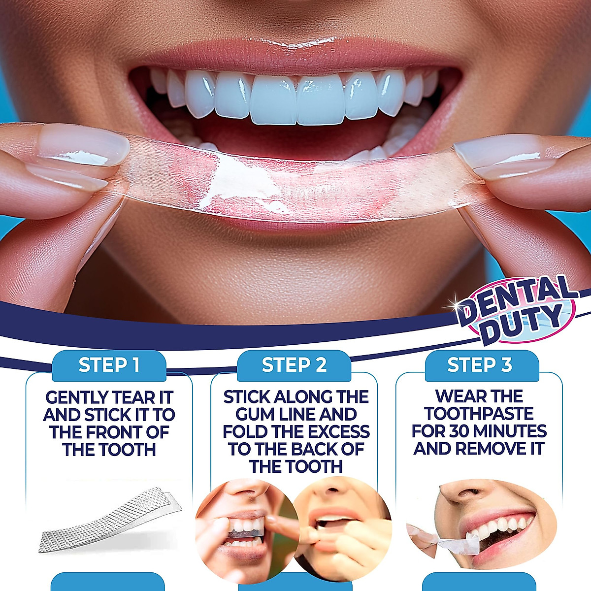 Dental Duty Teeth Whitening Strips – 28pcs Vegan White Strips for Teeth Whitening – Enamel-Safe Teeth Whitener – Removes Coffee & Tea Stains – Non-Toxic, Sensitivity-Free Teeth Whitening Kit.