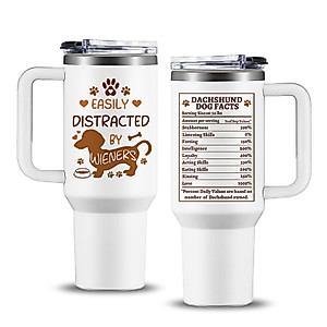 NIAXAUYT Dachshund Gifts for Women - Wiener Dog Gifts for Dachshund Lovers Tumbler 40oz - Birthday Gift for Dackel Owner/Mom Mug - Dachshunds Dog Facts Cup with Handle and Straw Lid