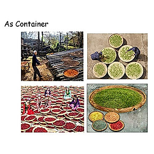 100% Handwoven Flat Wicker Round Fruit Basket Woven Food Storage Weaved Shallow Tray Bin Vegetable Organizer Holder Bowl Decorative Rack Display Kids DIY Art Drawing Board Tablet Paint (42cm/16.5")