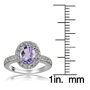Ice Gems Sterling Silver Amethyst and White Topaz Oval Halo Ring