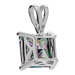 Everyday Elegance 14K Solid White Gold Pendant Only | Princess Cut Rainbow Mystic Cubic Zirconia Solitaire | 2 Carat | With Gift Box