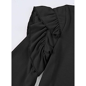 blibean Girls Long Sleeve Dress Tween Fall Boho Puff Dresses Cute Tiered Elastic Cuff High Low Ruffle Outfit Swing Clothes Midi Kid Clothing Size 8-9 Years Old Solid Black