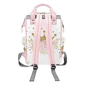 Yeshop Pink Floral Gold Crown Princess Personalized Diaper Bag Backpack Tote with Name,Custom Travel Nappy Mommy Bag Backpack for Baby Girl Boy Gift,10.83 Inch * 6.69 Inch * 15 Inch