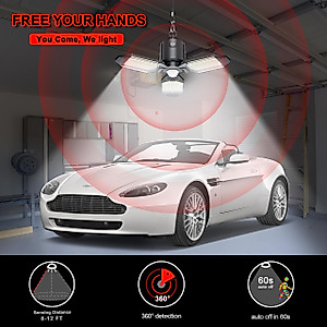 Craftersmark Plug in Garage Light Motion Sensor, 80W 8000LM Motion Sensor Light Indoor, Deformable LED Shop Light, Motion Activated Garage Lights Bulb for Garage, Warehouse, Barn(1 Pack)