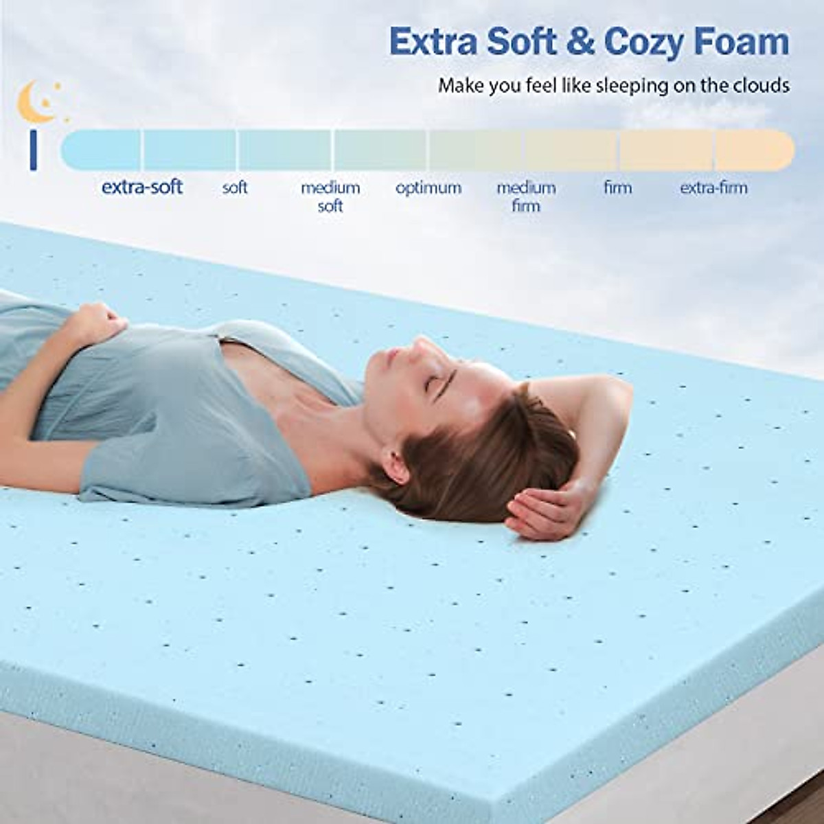 GOFLAME 4 Inch Memory Foam Mattress Topper Queen, Ventilated Gel-Infused Bed Mattress Topper, CertiPUR-US Certified, Comfort Body Support & Pressure Relieving