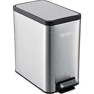 Global Industrial 2 Gallon Stainless Steel Slim Trash Can, Rectangular Step-On