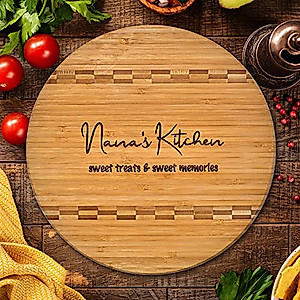 Nana Gift - Bamboo Butcher Block Inlay Engraved Cutting Board - Nana’s Kitchen Sweet Treats & Sweet Memories - Design Decor Birthday Mothers Day Christmas Best Grandma Mom Ever GK Grand (11.75 Round)
