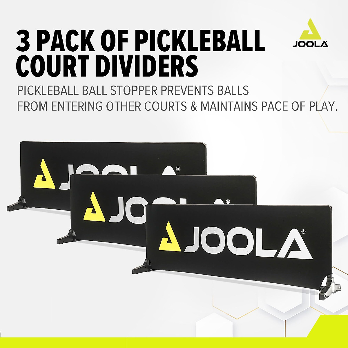 JOOLA Pickleball Court Barrier, 3 Pack - Pro Style Dividers for Pickleball Court - Pickleball Equipment To Keep Pickleball Balls Away From Adjoining Pickleball Nets - Boundary & Court Markers 0.5x1.4m