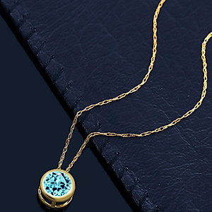 Gem Stone King 1.20 Ct Round Swiss Blue Topaz 14K Yellow Gold Pendant With Chain