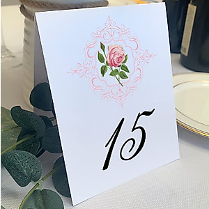 Pink Tea Rose Wedding Table Numbers, 1-10, Double Sided, Tent or Use in a Stand, Great for Parties & Restaurants - Made in the USA