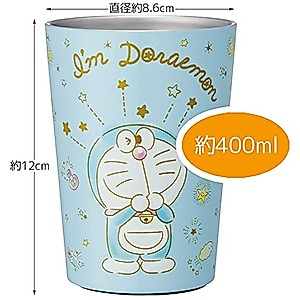 Skater Sanrio STCV2-A Stainless Steel Tumbler, Hot and Cold Retention, Convenience Store Coffee, 13.5 fl oz (400 ml), M, Doraemon, Glitter, Pastel