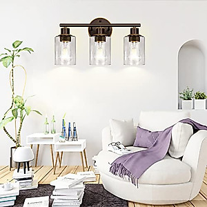 3-Light Bathroom Light Fixtures, Oil Rubbed Bronze Bathroom Wall Lights, Modern Bathroom Vanity Light with Clear Glass Shade, Bathroom Wall Lamp for Mirror Kitchen Bedroom Living Room Hallway Cabinet