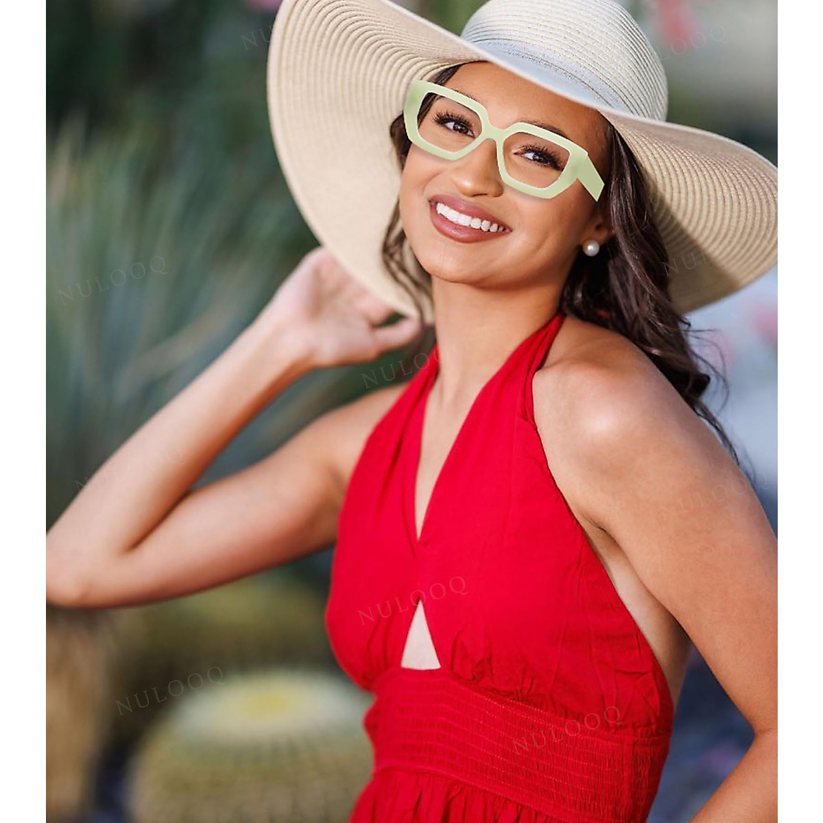 NULOOQ Blue Light Glasses for Women – Fashion Thick Frame Square Oversized Computer Eyeglasses (Light Green/Green)