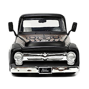 Jada Toys Just Trucks 1:24 1956 Ford F-100 Die-cast Car Black/Brown with Tire Rack, Toys for Kids and Adults