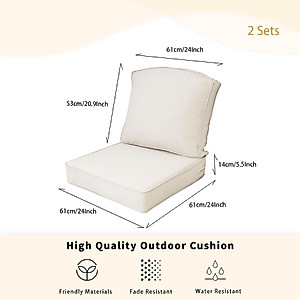 SunshineOutdoor in/Outdoor Almond Deep Seat Cushion 24x24x5.5 inch:with Removable Cover Deep Seat & Back Cushion for with Most Patio Furniture at homedepot(2 Set)
