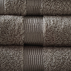 Madison Park Signature Luce 100% Egyptian Cotton Luxurious Bath Towel Set, Silky Soft, Highly Absorbent, Premium Spa Quality, Multi-Sizes, Dark Taupe 6 Piece