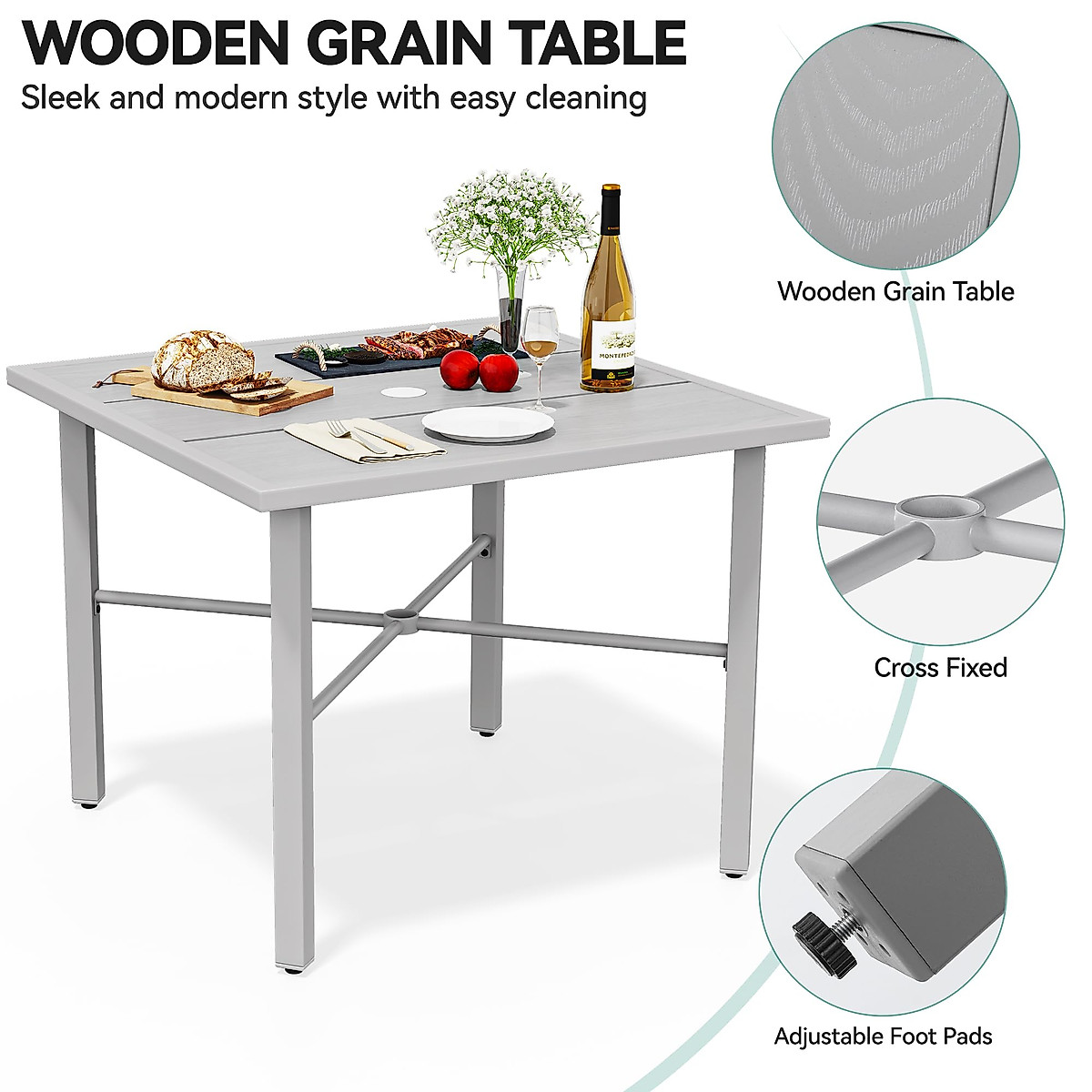 YITAHOME 5-Piece Patio Dining Set, Outdoor Wicker Conversation Furniture w/4 Swivel Dining Chairs and 2" Umbrella Hole Imitation Wood Grain Dining Table for Backyard, Balcony and Garden