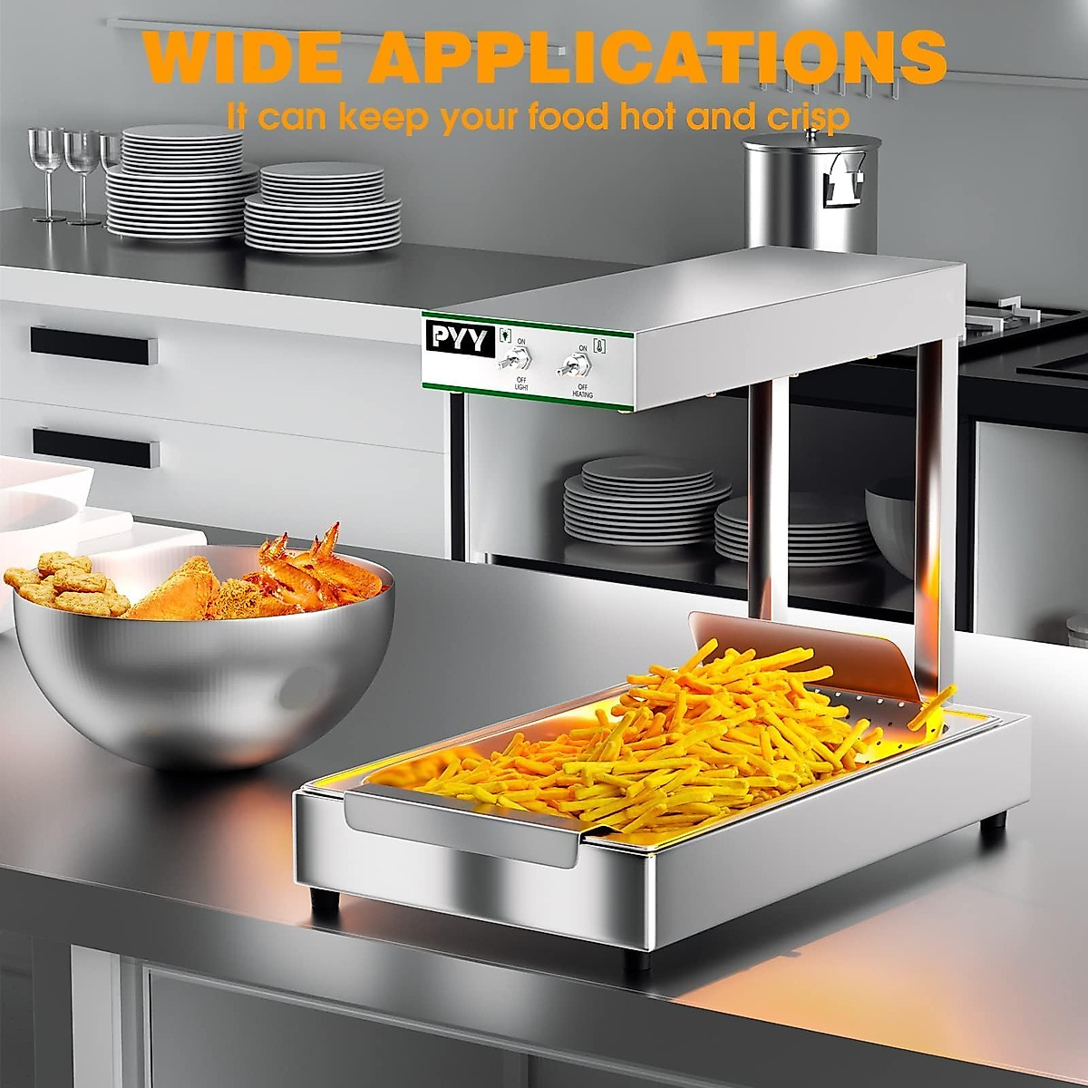 PYY French Fry Warmer Food Warmer - Fries Countertop Food Heat Lamp for Chips Commercial Heat Light Free-Standing Warming Dump Station Churros Fried Food