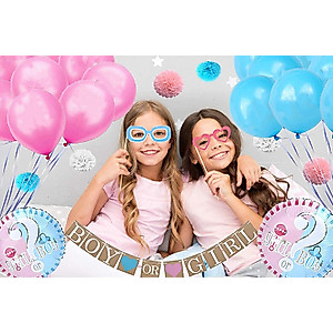 Gender Reveal Party Supplies,105 Pcs Gender Reveal Decorations, Boy or Girl Foil Balloons, Tablecloth, Photo Props, Toppers, Banner, Foil Curtains, Team Stickers, Ideas for Baby Shower